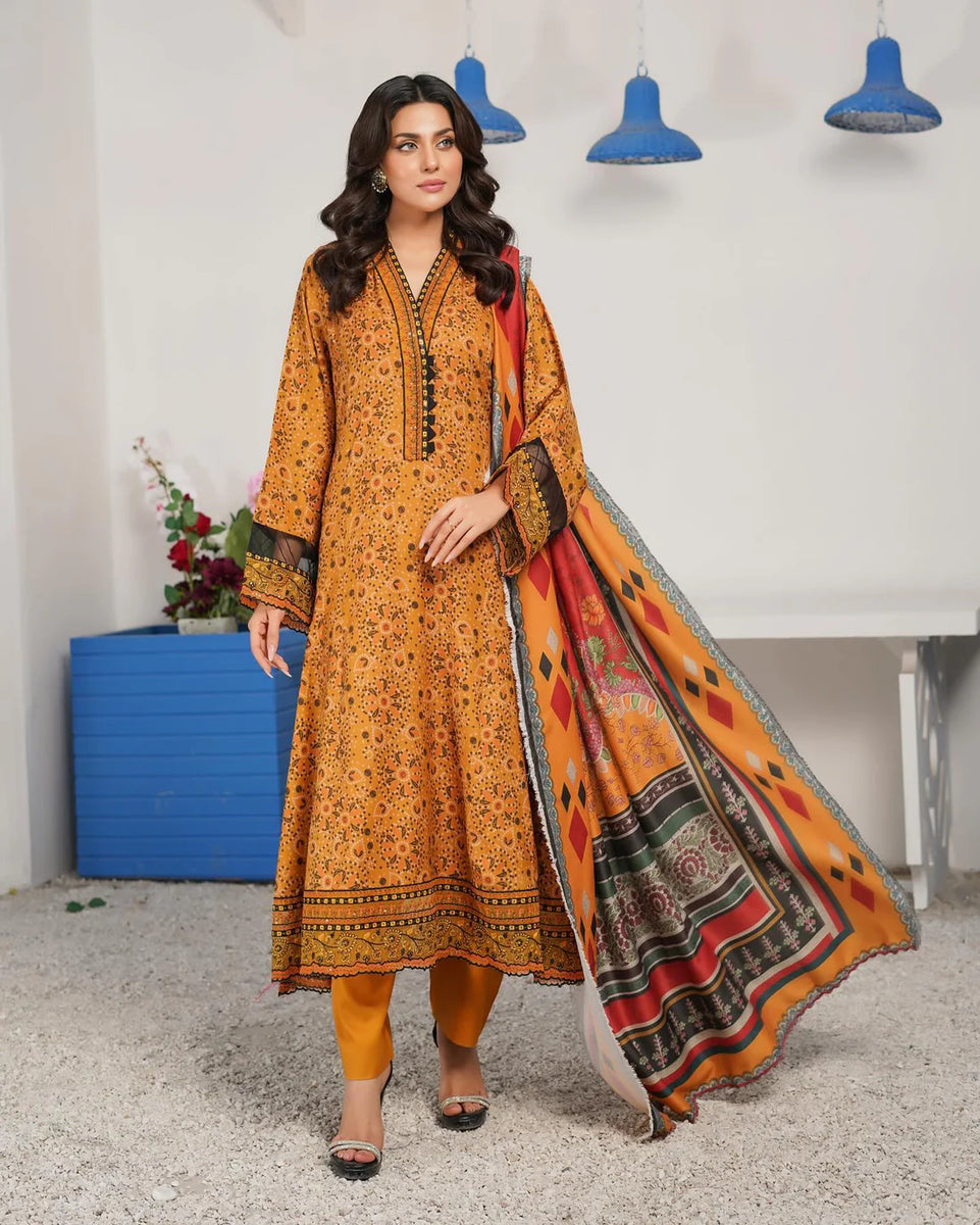 Munira Designer Embroidered Dhanak 3 Piece Suit MSL121 – Babus Clothing