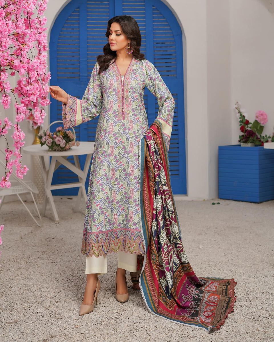 Munira Designer Embroidered Dhanak 3 Piece Suit MSL120 – Babus Clothing